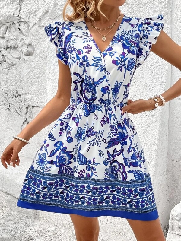 Rochie Scurta Anca Alba Inflorata - Iuliashop