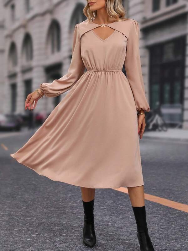 Rochie Midi Thesse Roz Pudra - Iuliashop