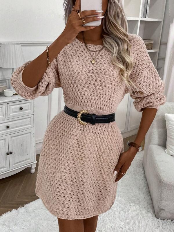 Rochie Scurta Tricotata Lucine Roz Pudra - Iuliashop