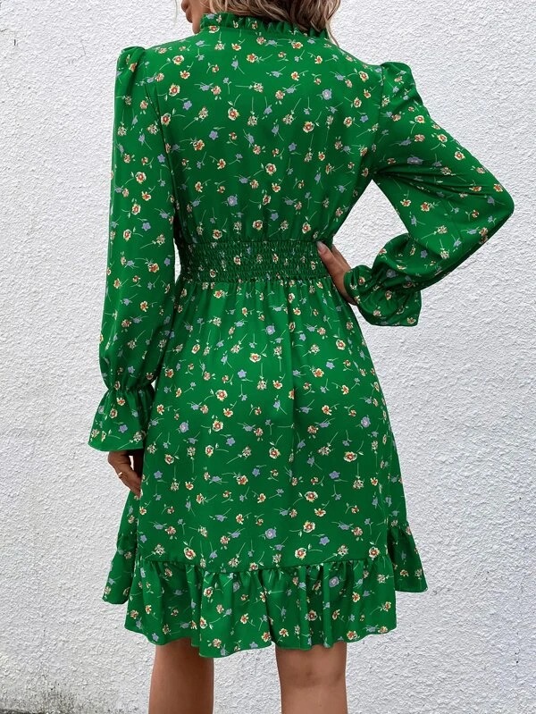 Rochie Midi Nane Verde Inflorata - Iuliashop