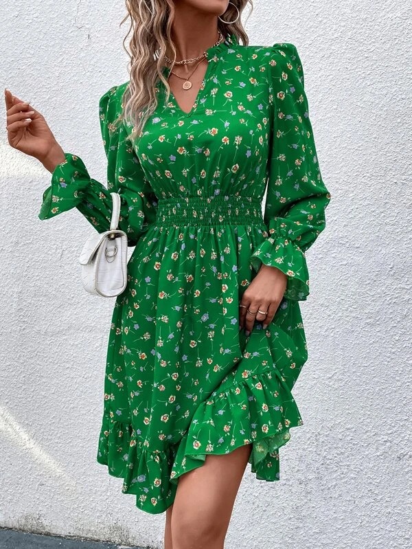 Rochie Midi Nane Verde Inflorata - Iuliashop