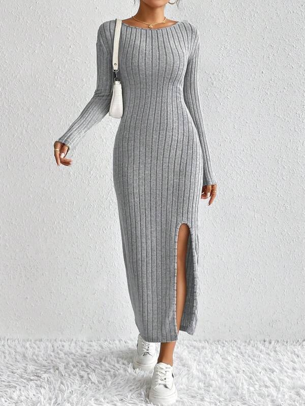 Rochie Lunga Aldina Gri - Iuliashop