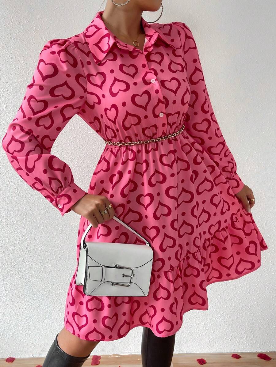 Rochie Scurta Minessa Roz Cu Inimioare Rosii - Iuliashop