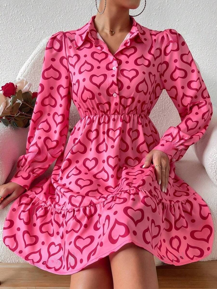 Rochie Scurta Minessa Roz Cu Inimioare Rosii - Iuliashop