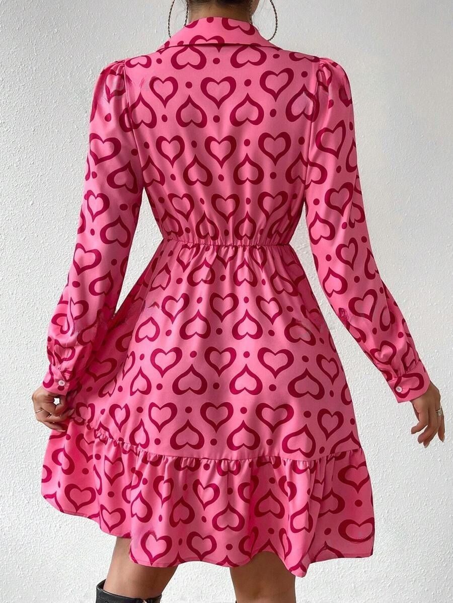 Rochie Scurta Minessa Roz Cu Inimioare Rosii - Iuliashop