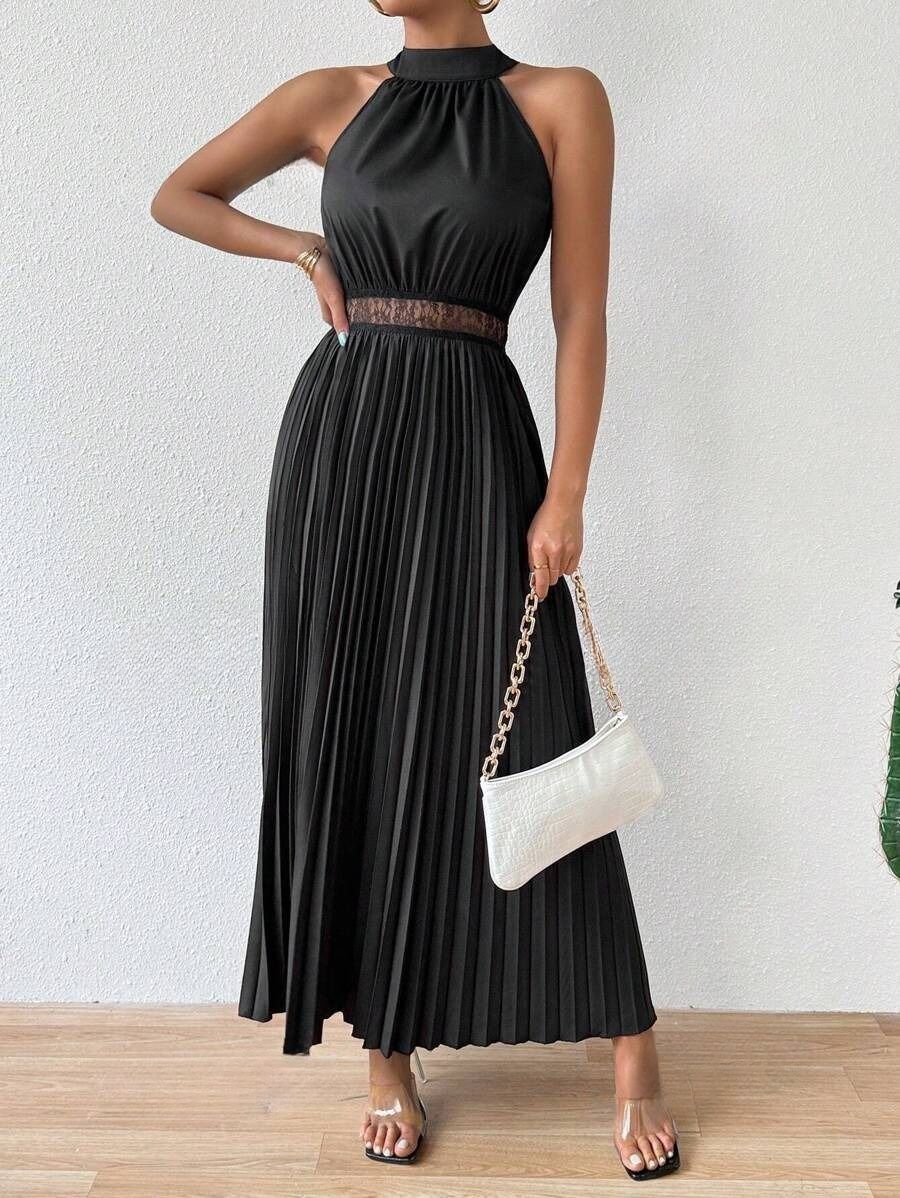 Rochie Lunga Larissia Neagra Cu Pliuri - Iuliashop