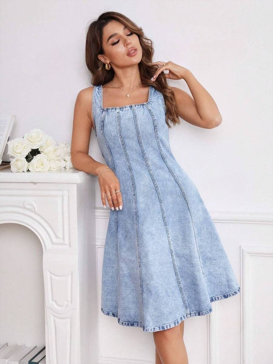 Rochie Scurta Astrid Din Denim Cu Bretele Iuliashop