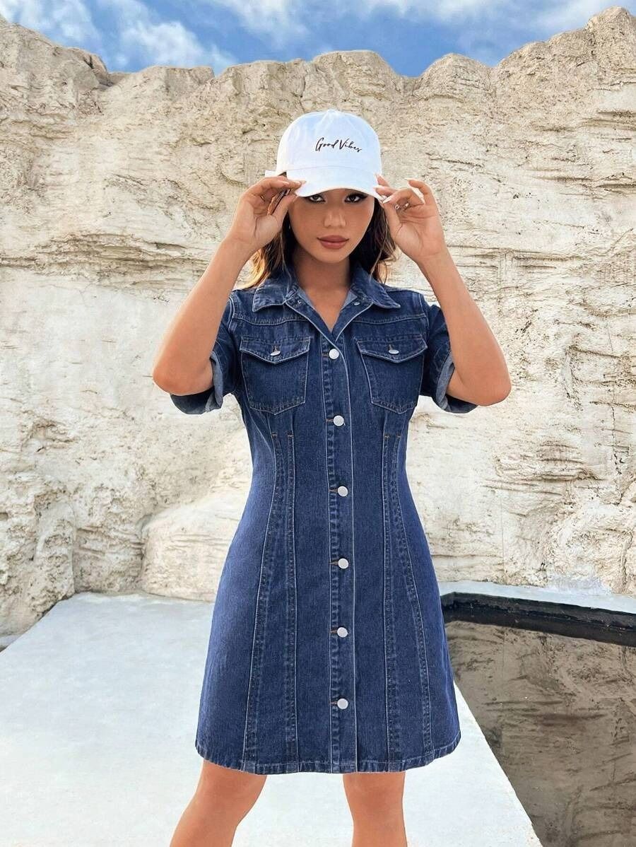 Rochie Scurta Lianna Din Denim - Iuliashop