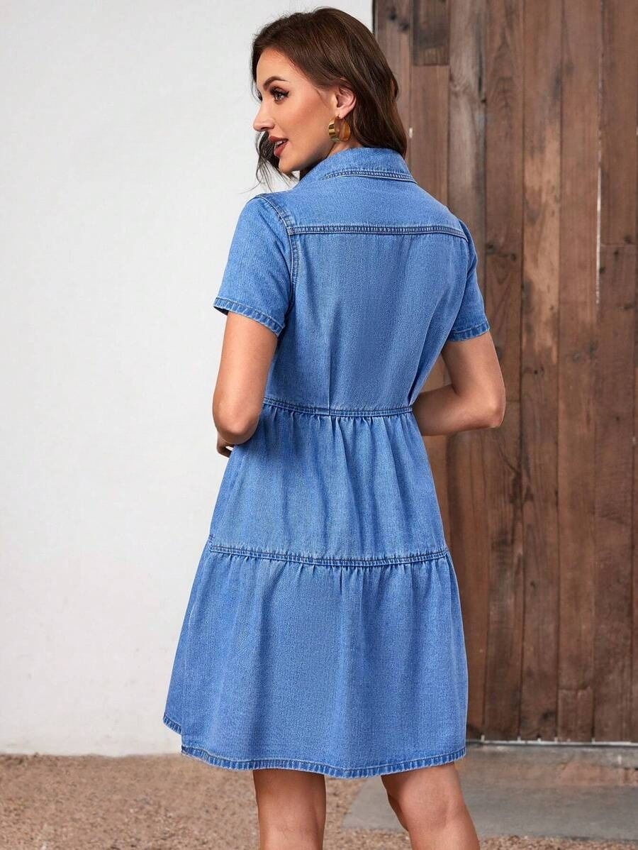 Rochie Scurta Enola Din Denim Cu Nasturi - Iuliashop