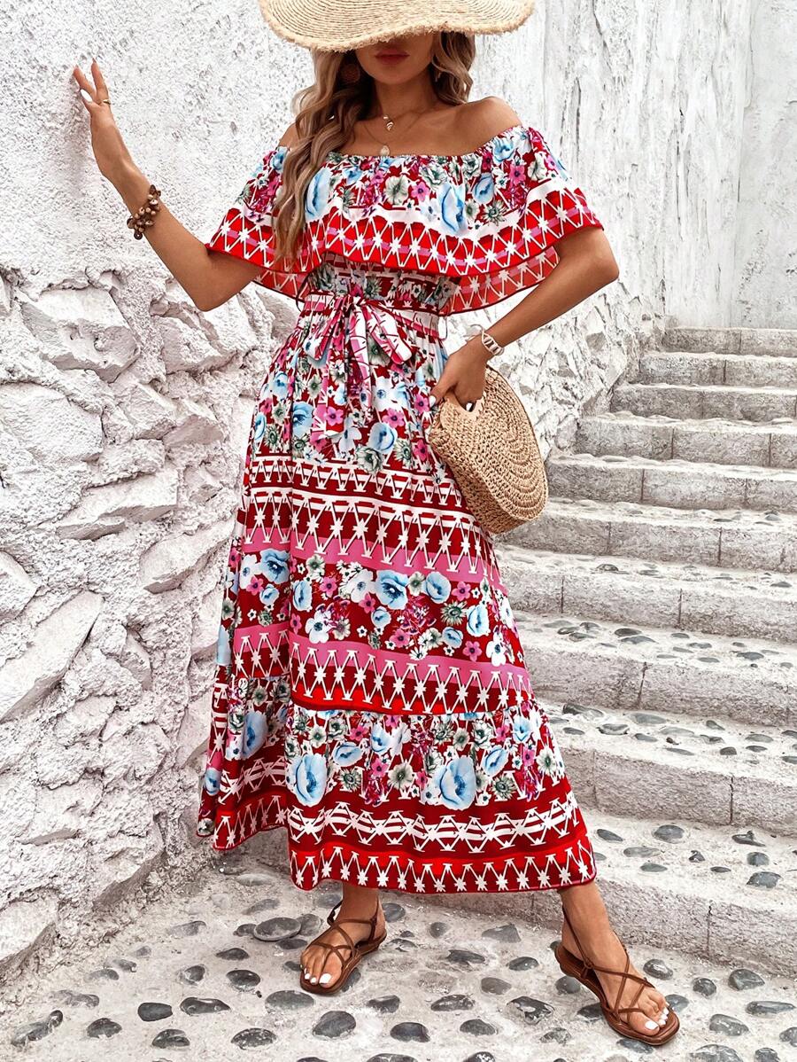 Rochie Lunga Carina Rosie Cu Model Floral Multicolor - Iuliashop