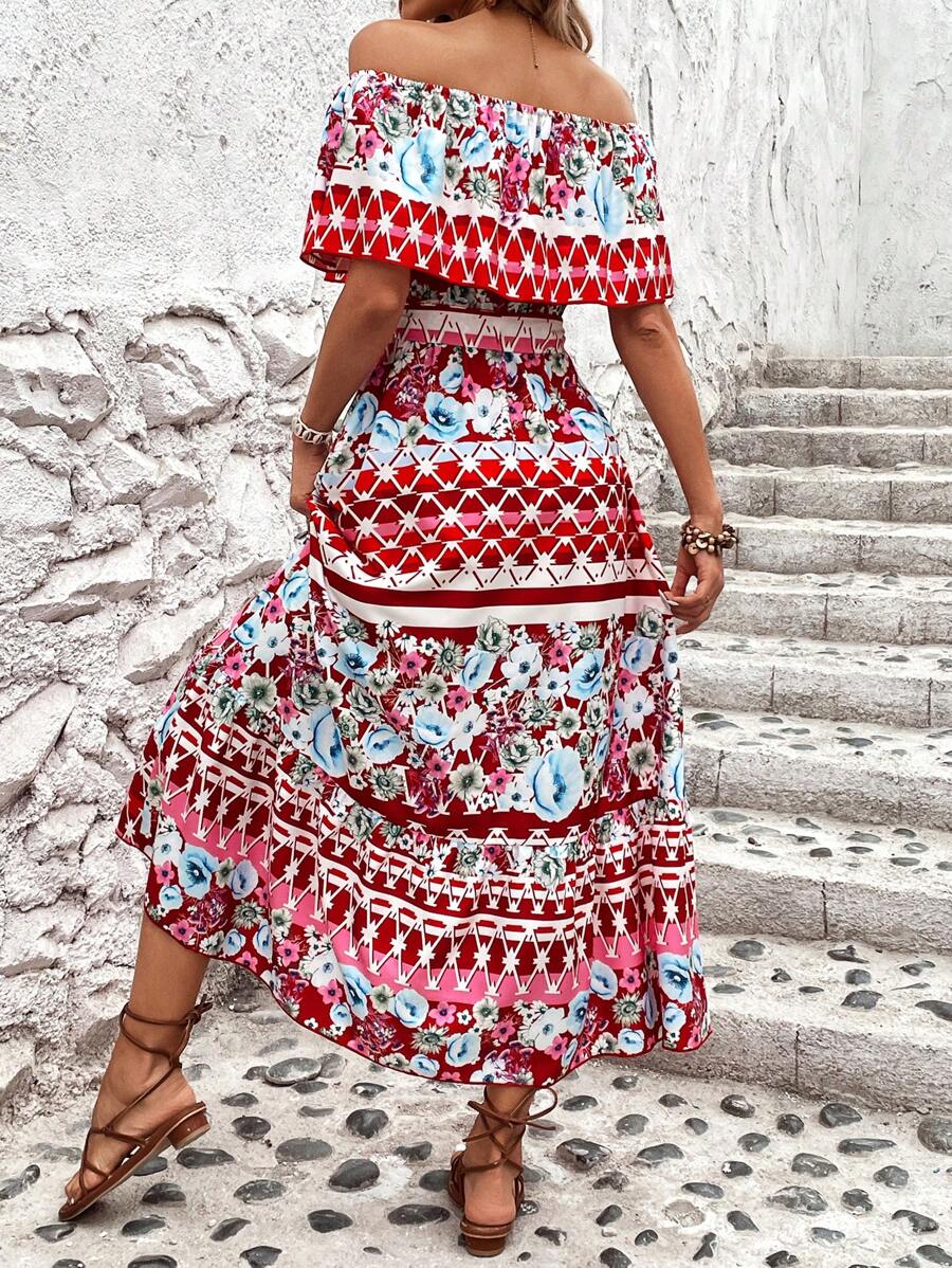 Rochie Lunga Carina Rosie Cu Model Floral Multicolor - Iuliashop
