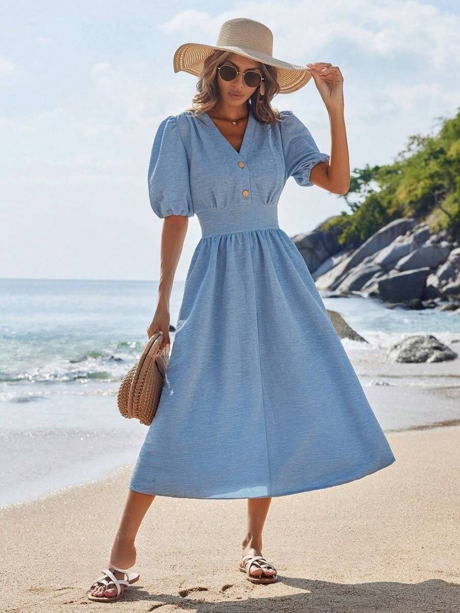 Rochie Midi Clarah Bleu - Iuliashop