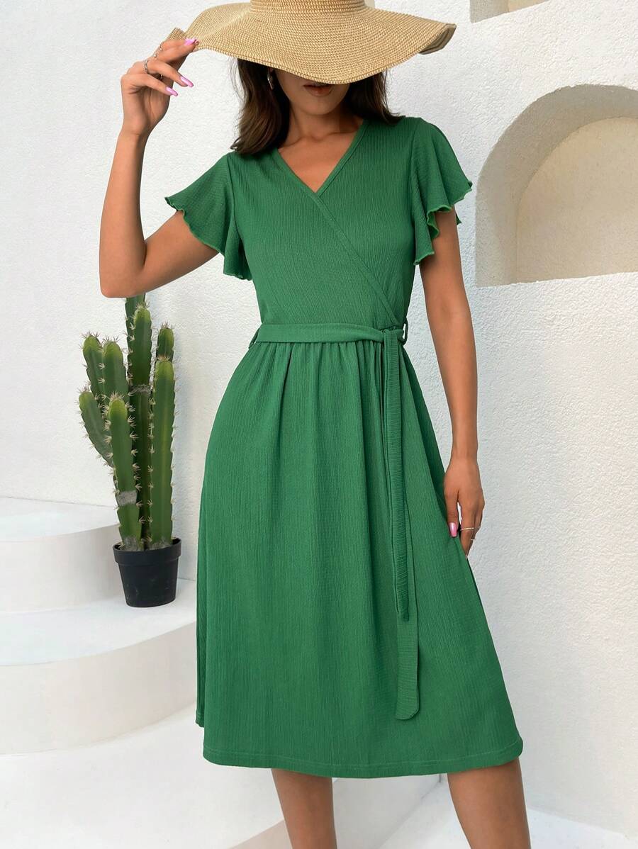 Rochie Midi Noemie Verde Cu Cordon - Iuliashop