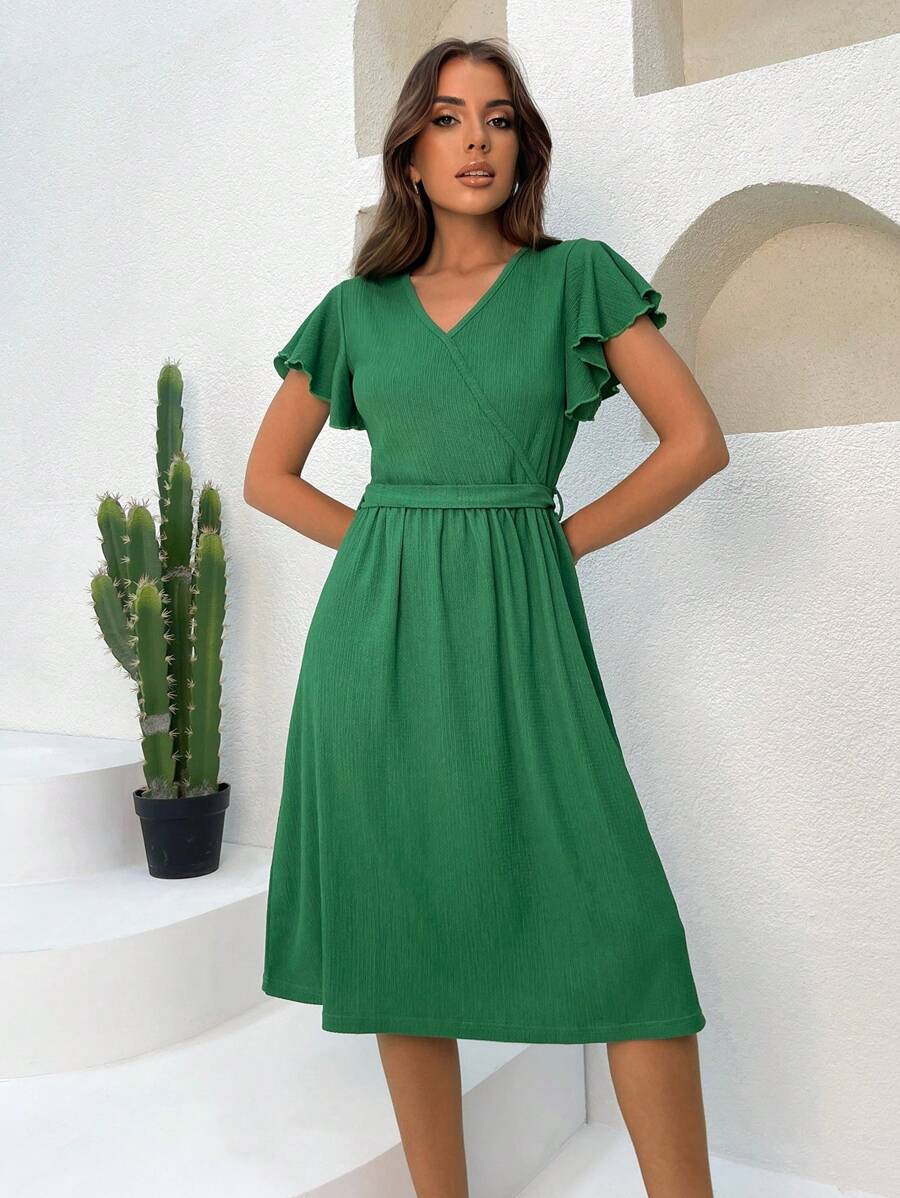 Rochie Midi Noemie Verde Cu Cordon - Iuliashop