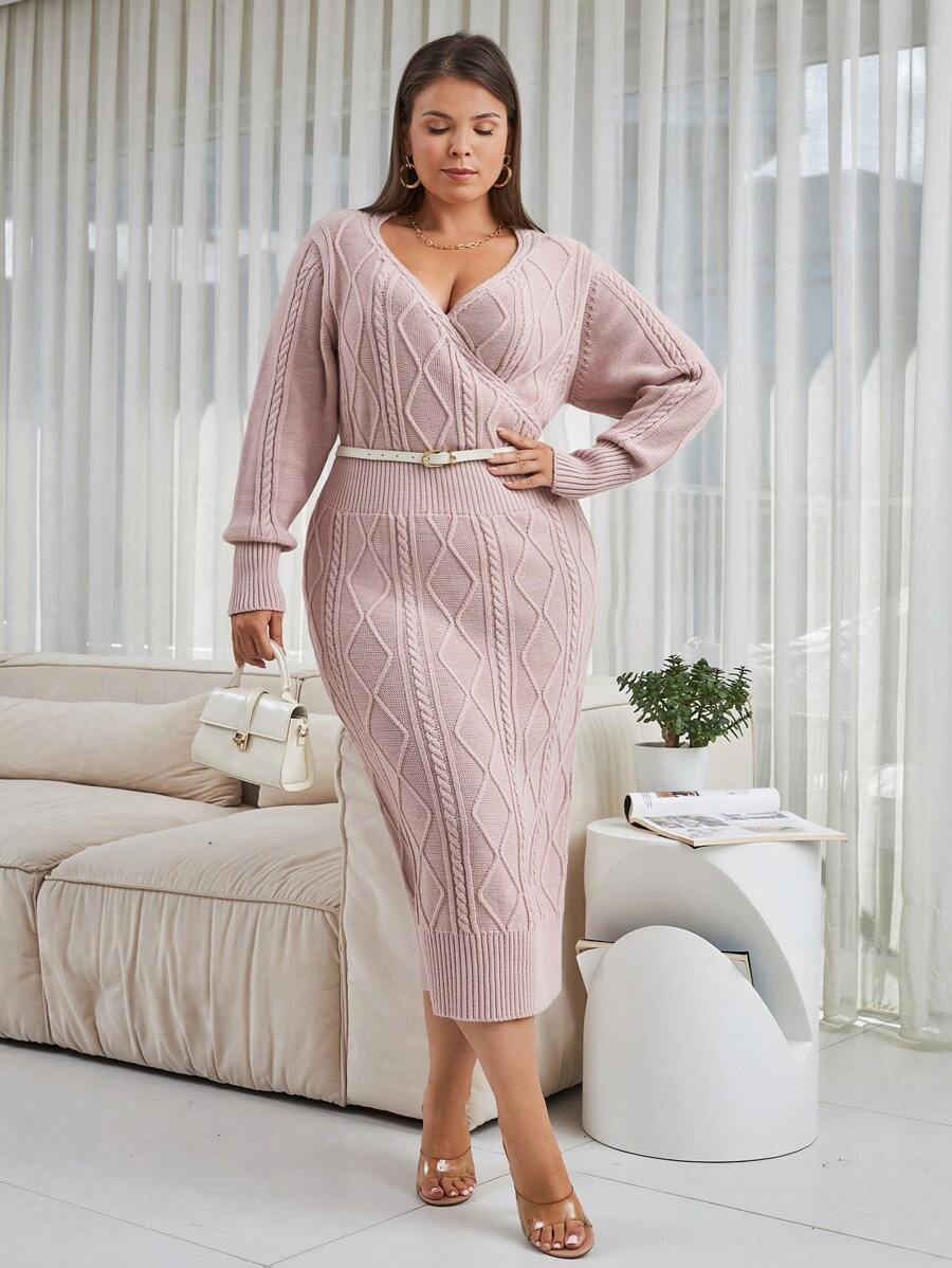 Rochie Midi Tricotata Annays Roz - Marimi Mari - Iuliashop