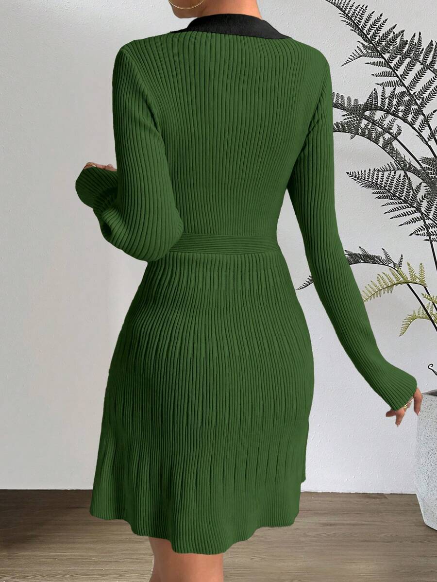 Rochie Scurta Tricotata Godfred Verde - Iuliashop