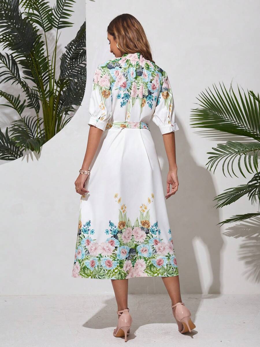 Rochie Midi Aneta Alba Cu Print Floral Iuliashop