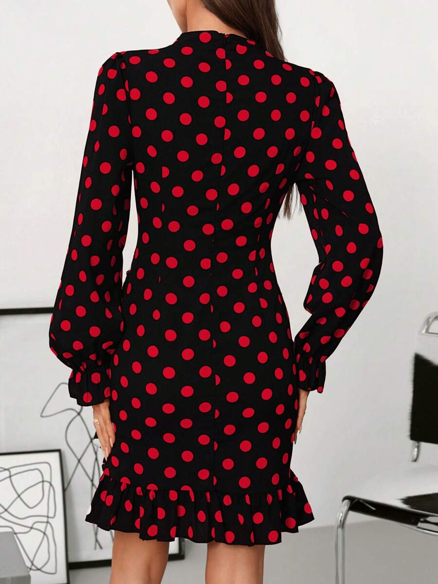 Rochie Scurta Crown Neagra cu Buline Rosii - Iuliashop