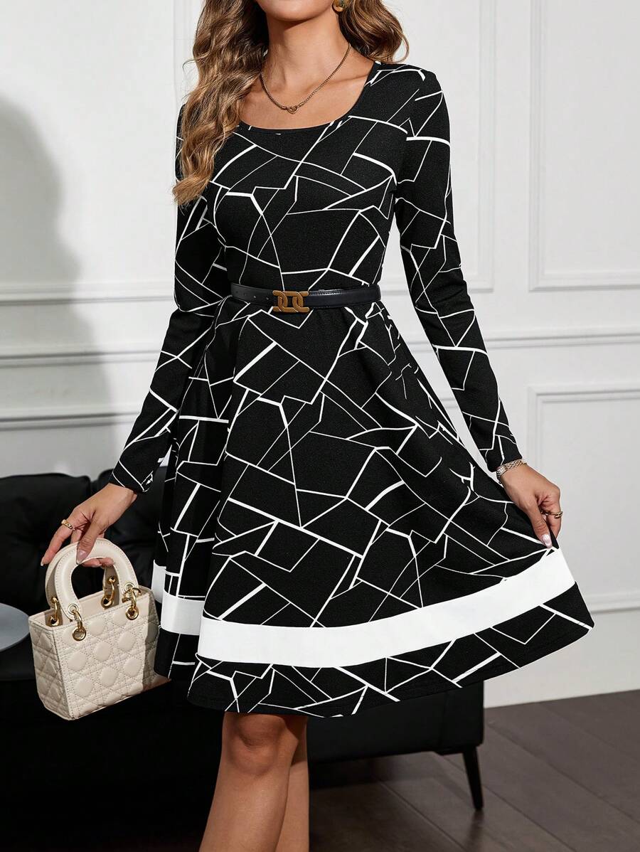 Rochie Scurta Oksana Neagra cu Print Alb - Iuliashop